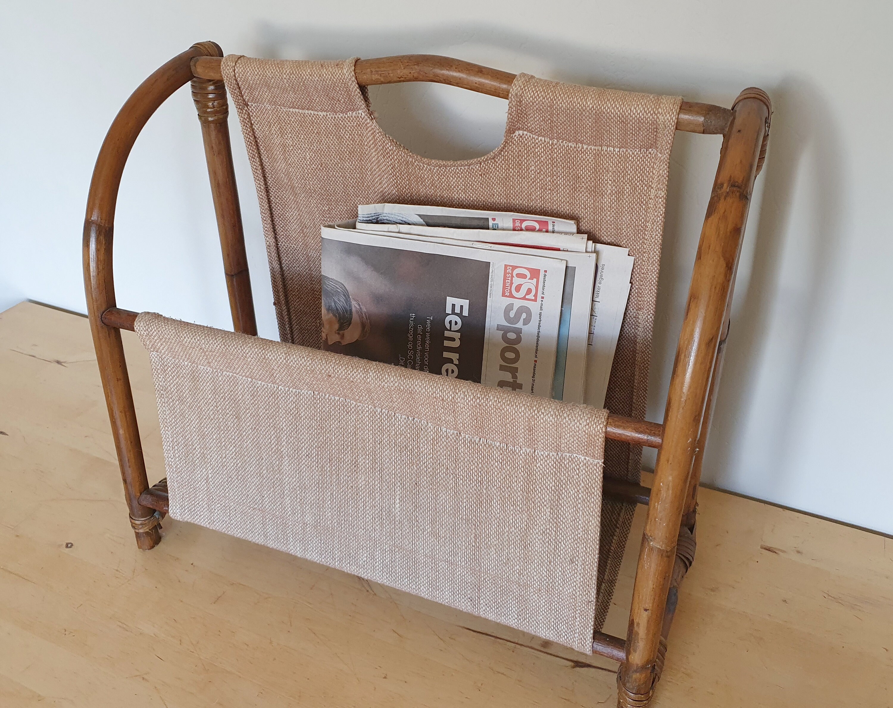 Vintage Newspaper Holder From the 70s Wicker and Canvas - Etsy