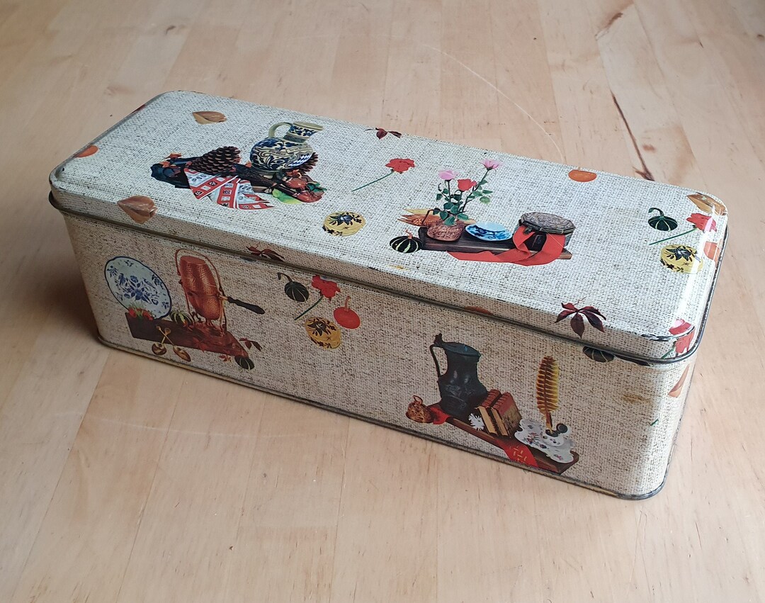 Vintage French Tin, for Biscuits or Cake, Colorful With Pictures of ...