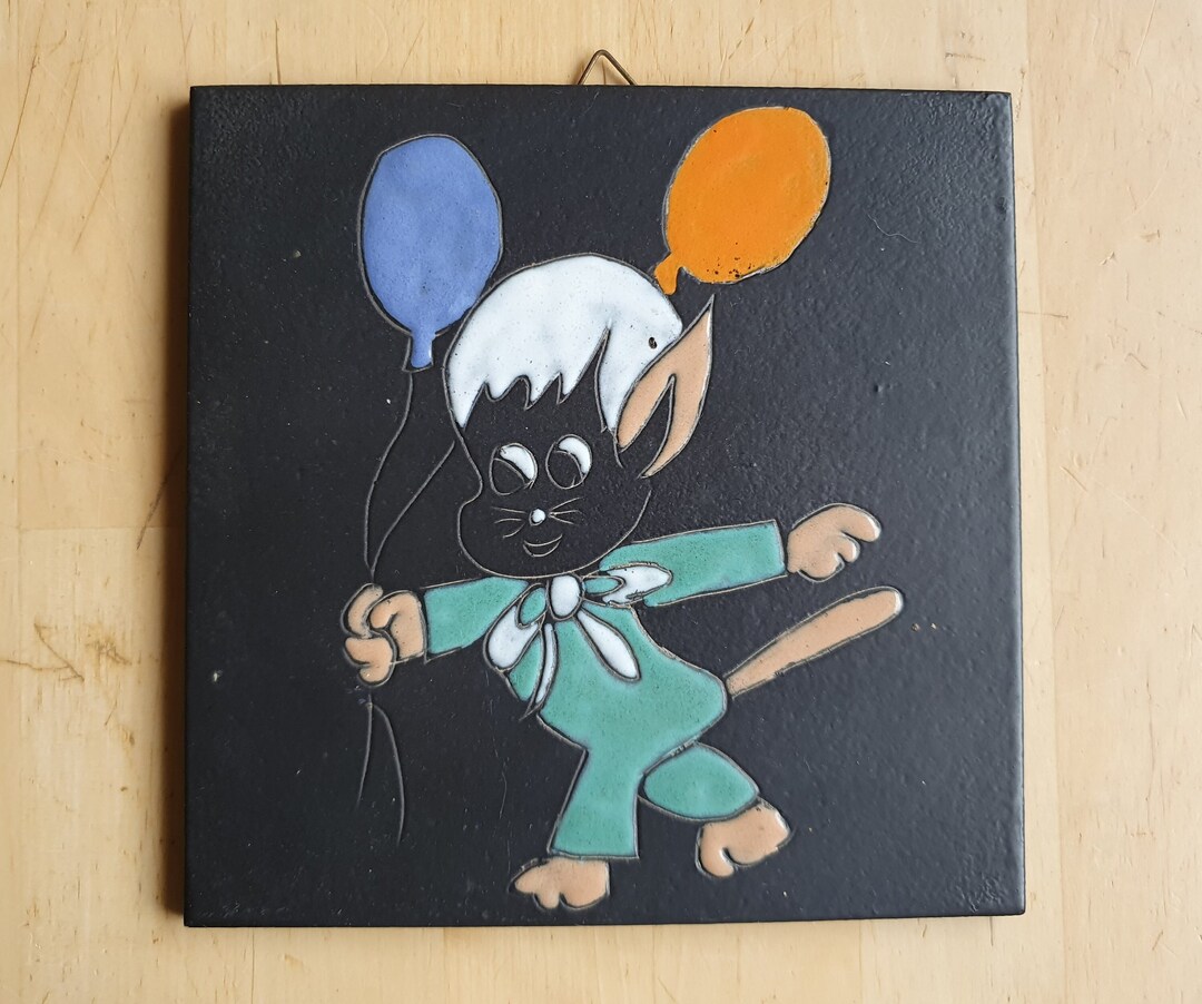 Marei Keramik Tile, Mouse With Balloons, Made by Servais Germany - Etsy