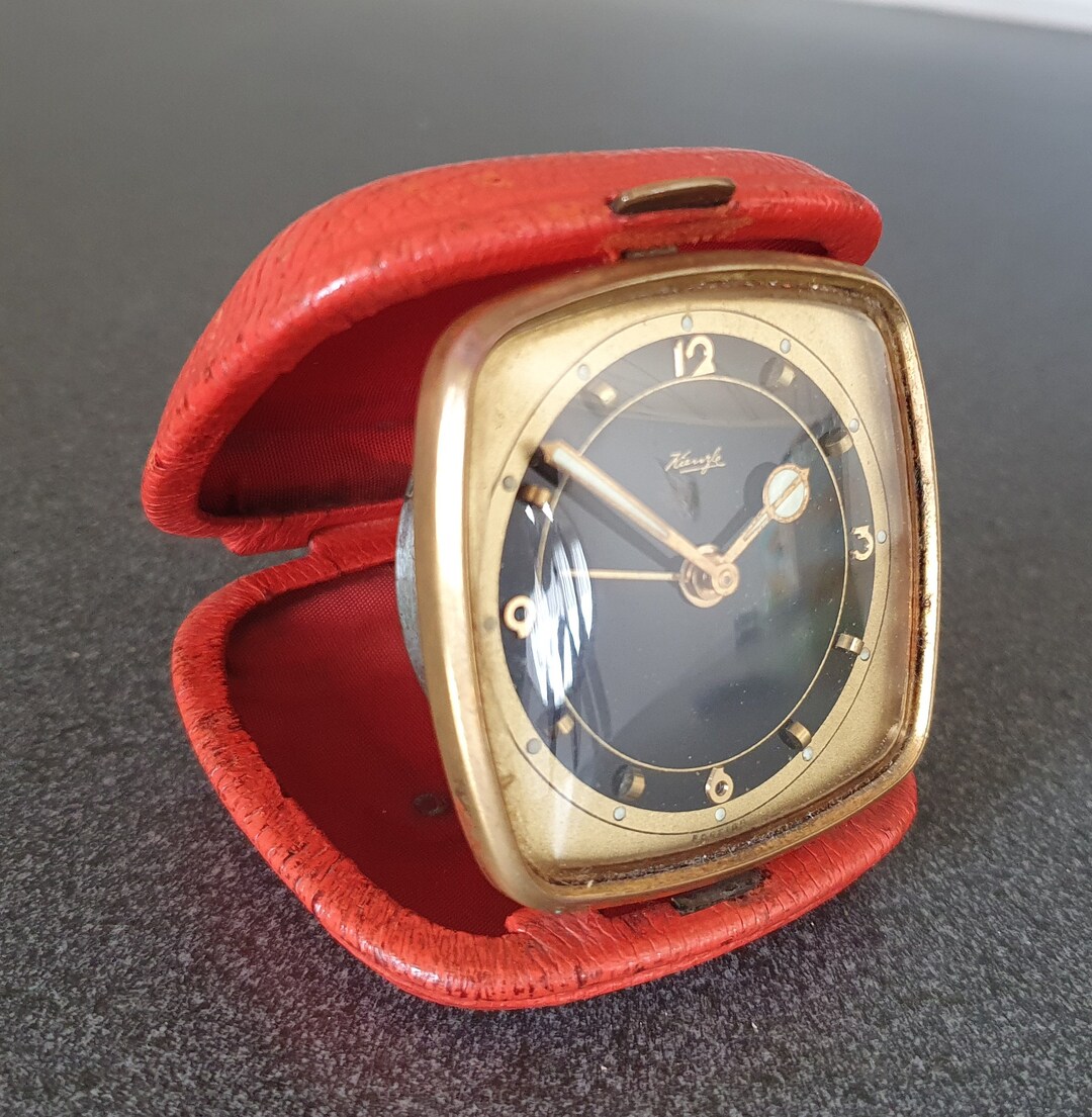 Atomic Age Travel Alarm Clock, Kienzle Germany, With Red Snake Leather ...