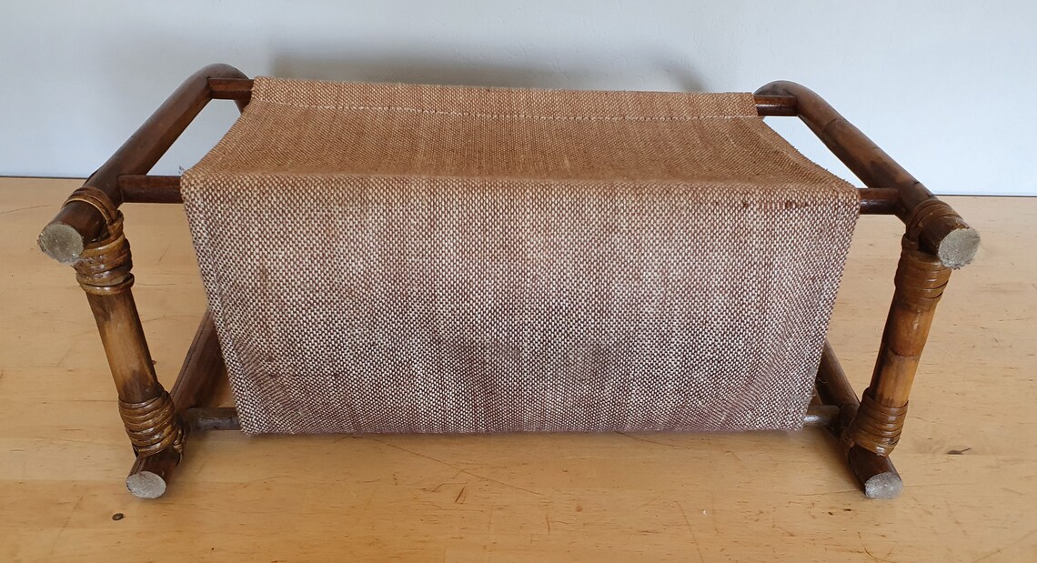 Vintage Newspaper Holder From the 70s, Wicker and Canvas, Scandinavian ...