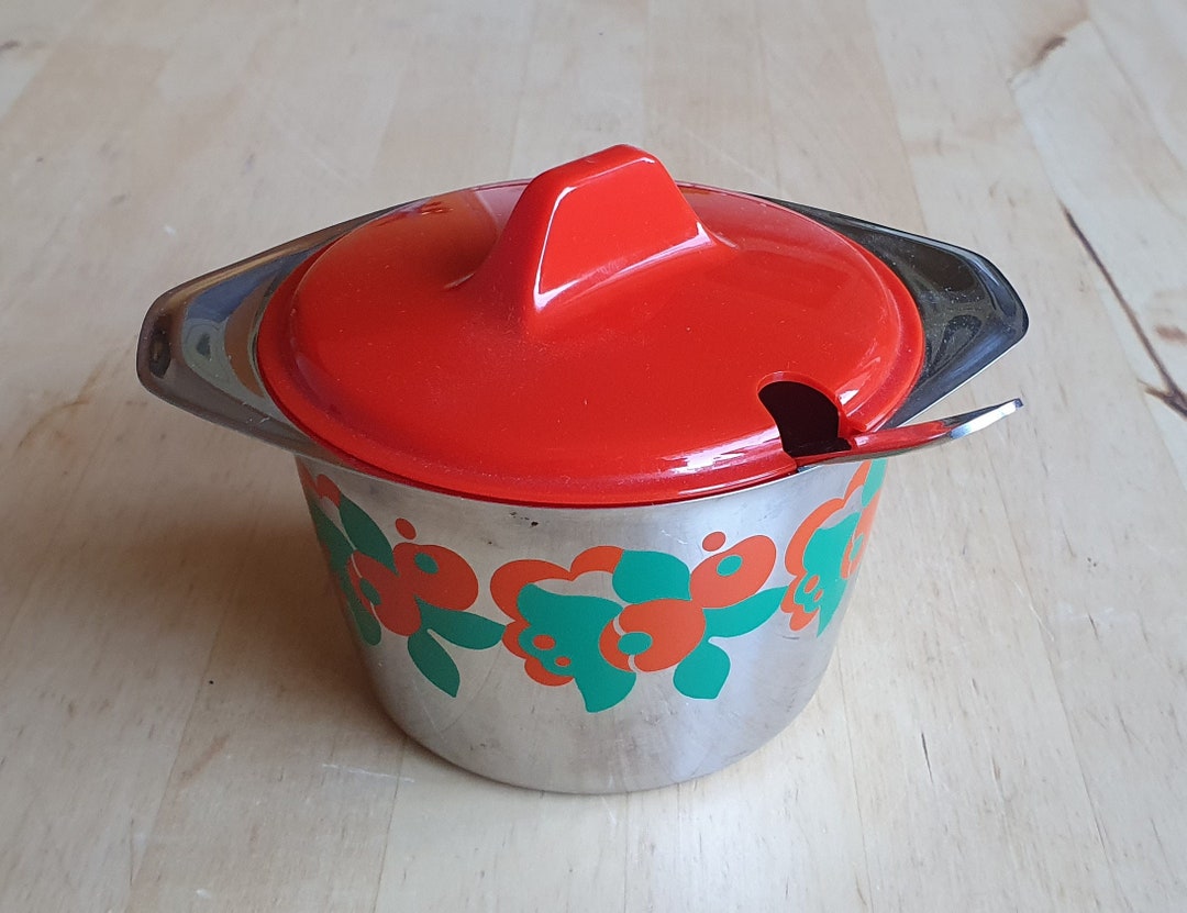 Vintage Lidded Metal Jam Jar With Spoon, WMF, Printed Metal Bowl With ...