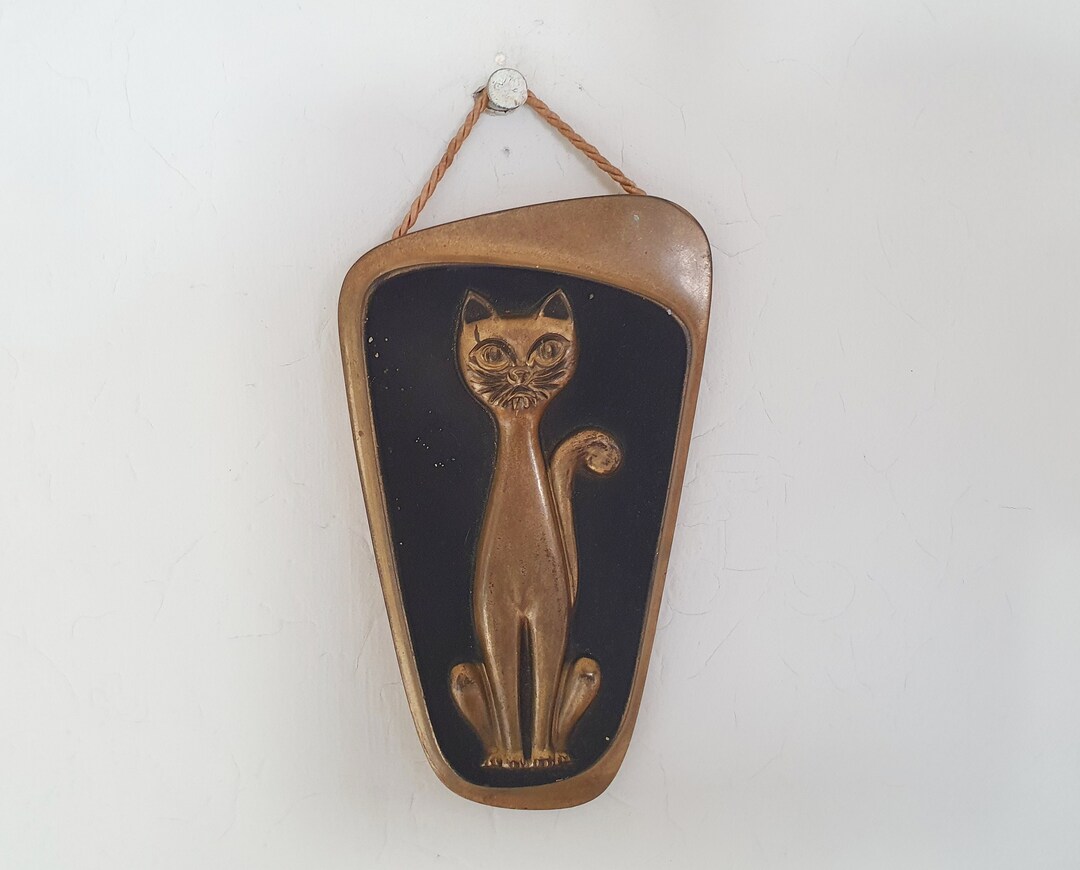 50s Vintage Brass Wall Decoration, Cat in Relief, Rockabilly Home - Etsy