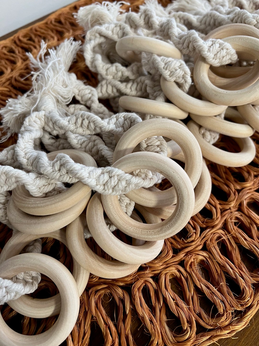 Lot of 15 Wholesale Natural Organic Baby Teething Ring Wooden Macrame ...