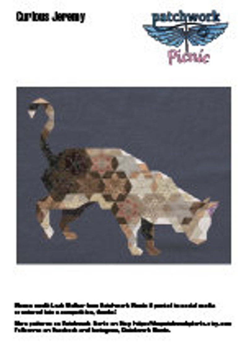 Cat 'curious Jeremy' EPP Patchwork Pattern PDF - Digital Download - Etsy