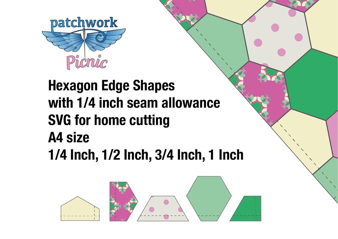 SVG A4 Files SMALL EPP Edge Hexagon Shapes With Seam Allowance - 4 ...