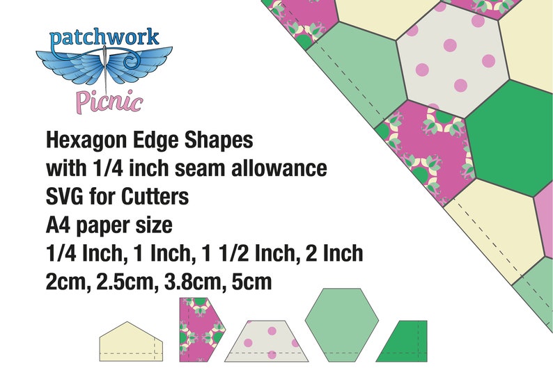 SVG A4 Files EPP Edge Hexagon Shapes With Seam Allowance - 4 Sizes - Etsy