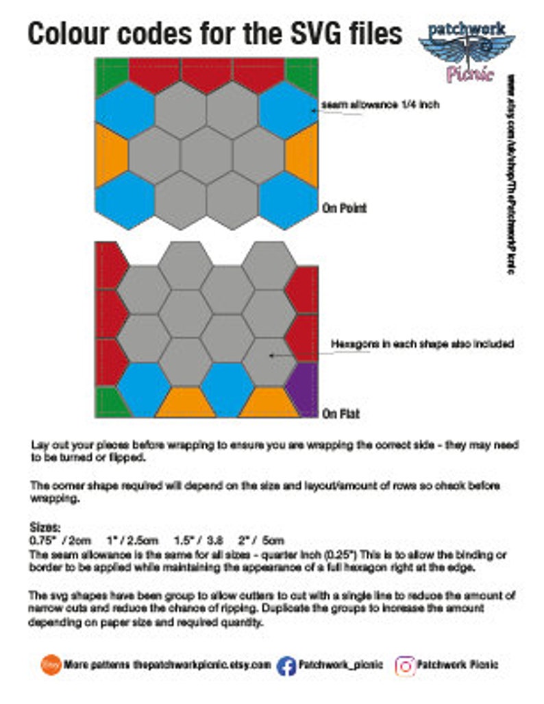 SVG US Letter Files EPP Edge Hexagon Shapes With Seam Allowance - 4 ...