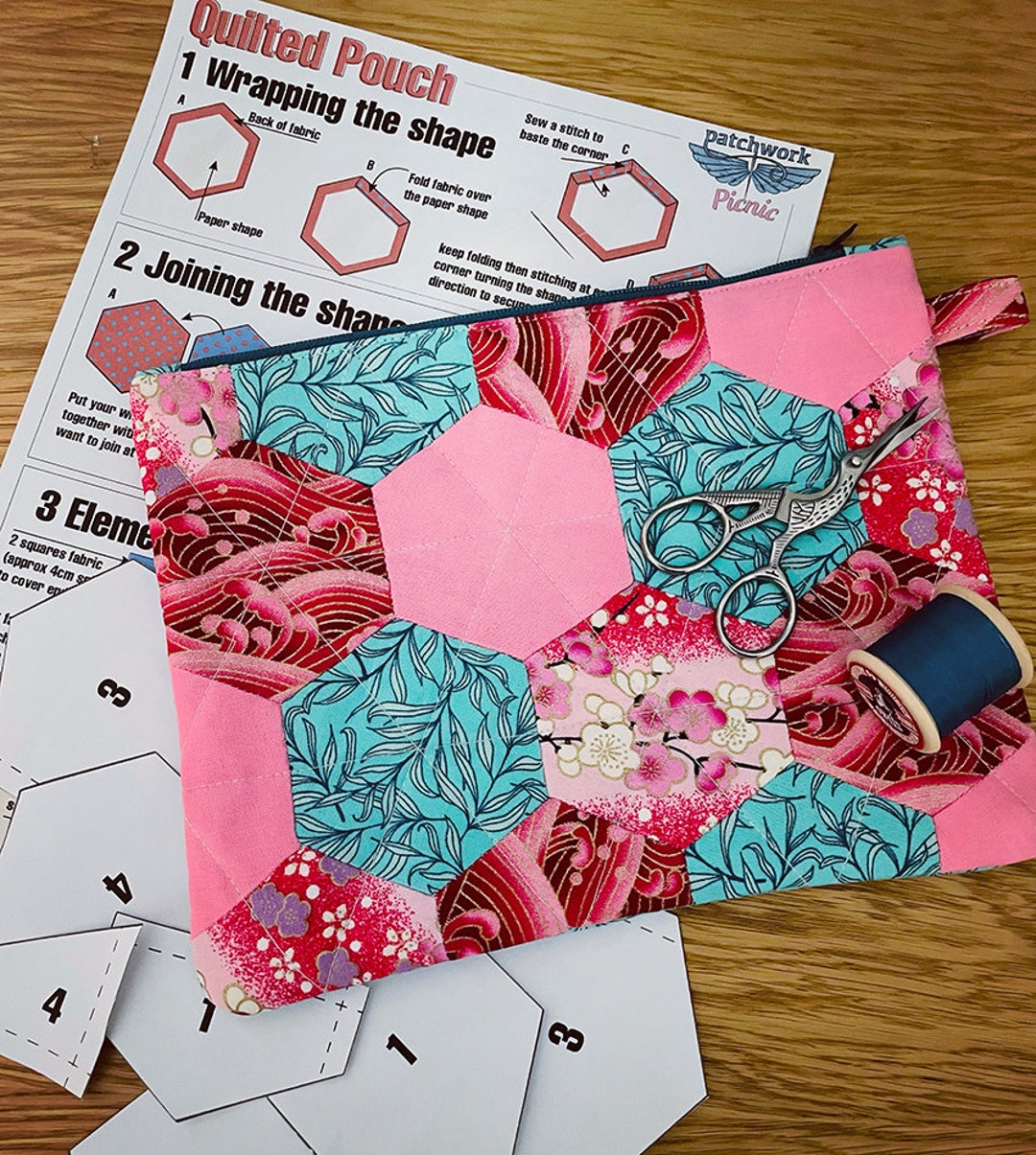 2 Quilted Hexagon EPP Pouch Patterns - Beginners! PDF Download - Etsy
