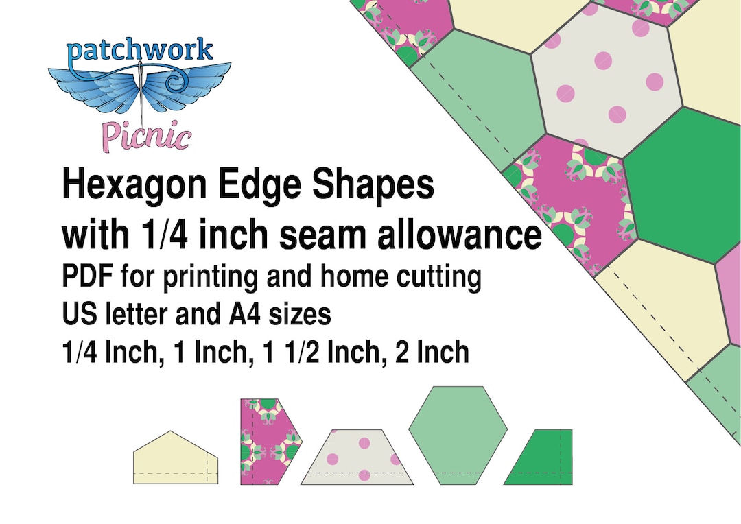 EPP Edge Hexagon Shapes With Seam Allowance - 4 Sizes PDF Print and Cut ...