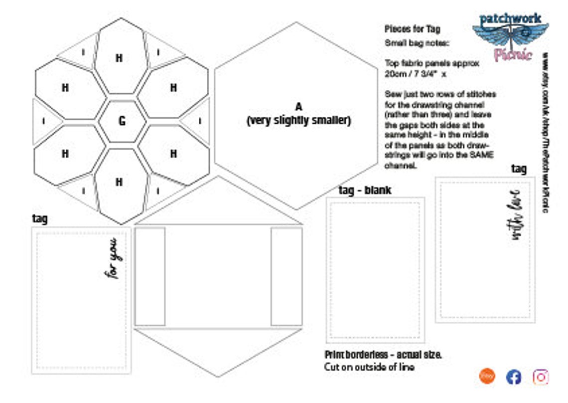 2 Beginner Drawstring EPP Gift Bag Patterns and Tag - PDF Download - Etsy