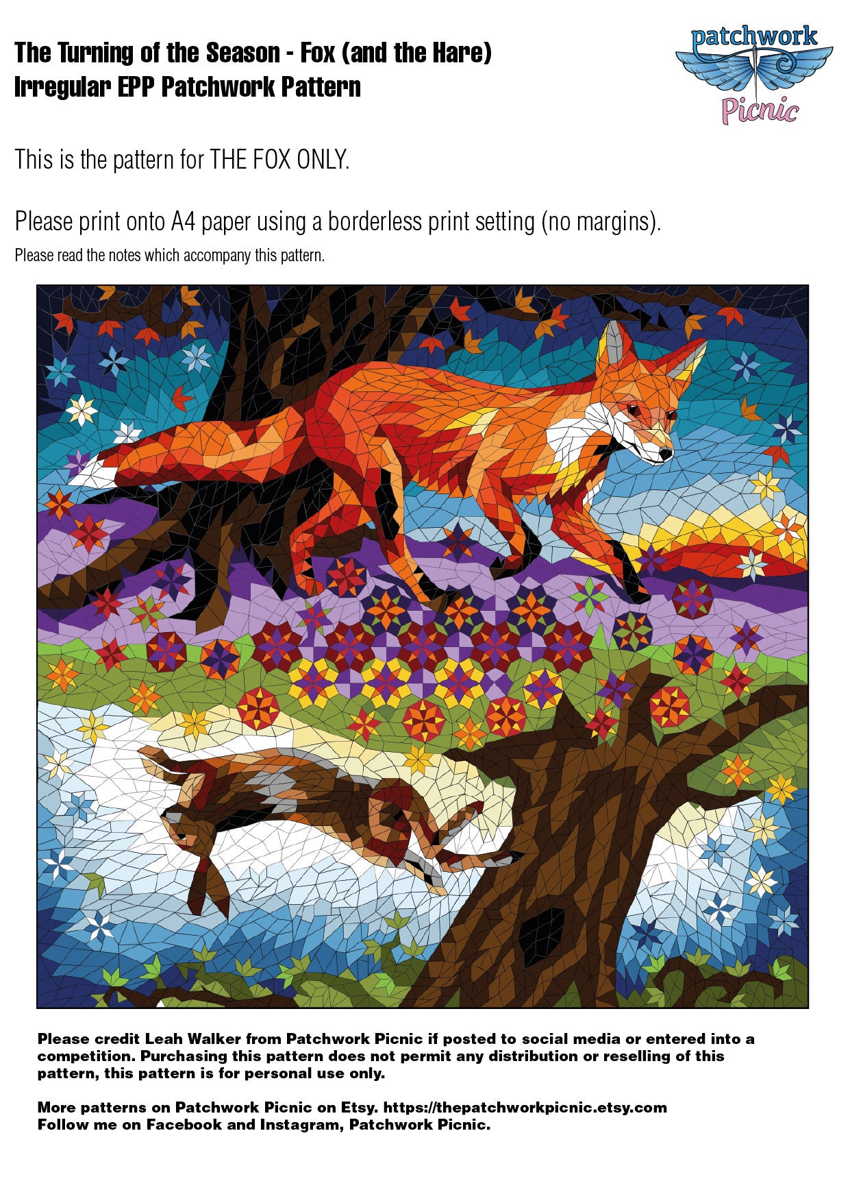 US EPP Pattern FOX Only - Turning of the Seasons (fox and Hare) Pdf ...