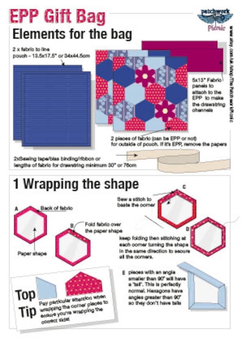 2 Beginner Drawstring EPP Gift Bag Patterns and Tag - PDF Download - Etsy