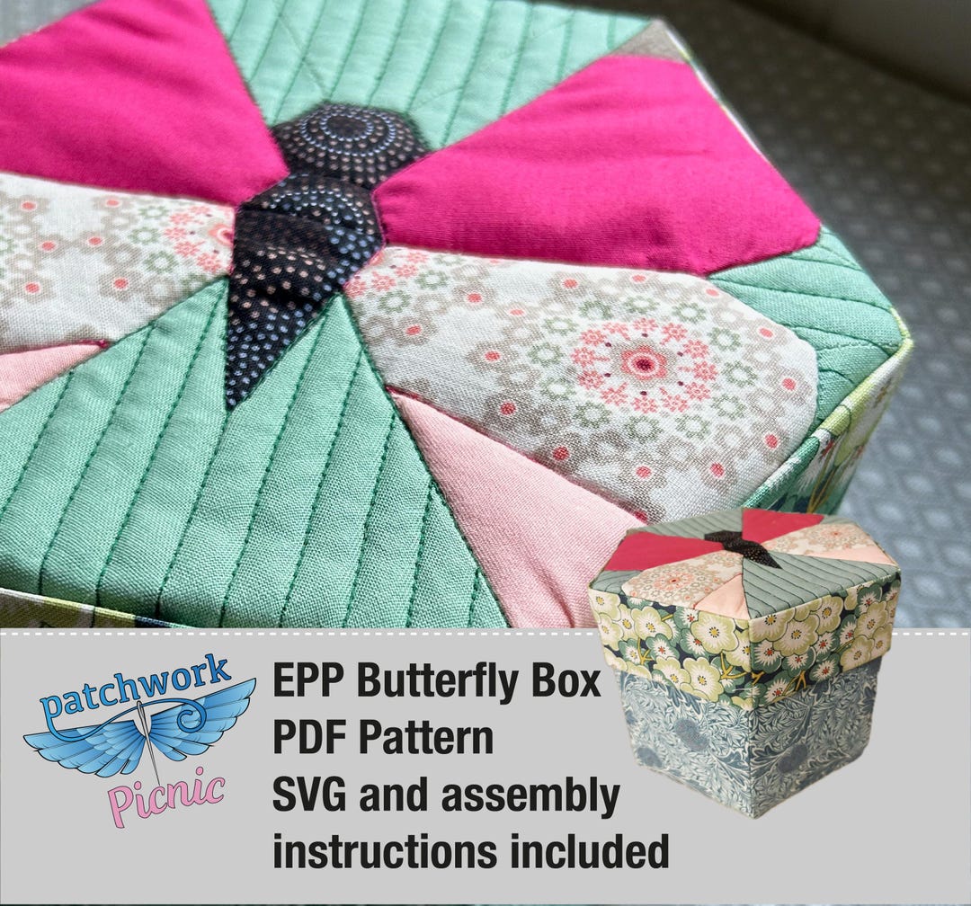 Quilted Butterfly Hexagon Box Pattern - PDF Download Svg Included. A4 ...