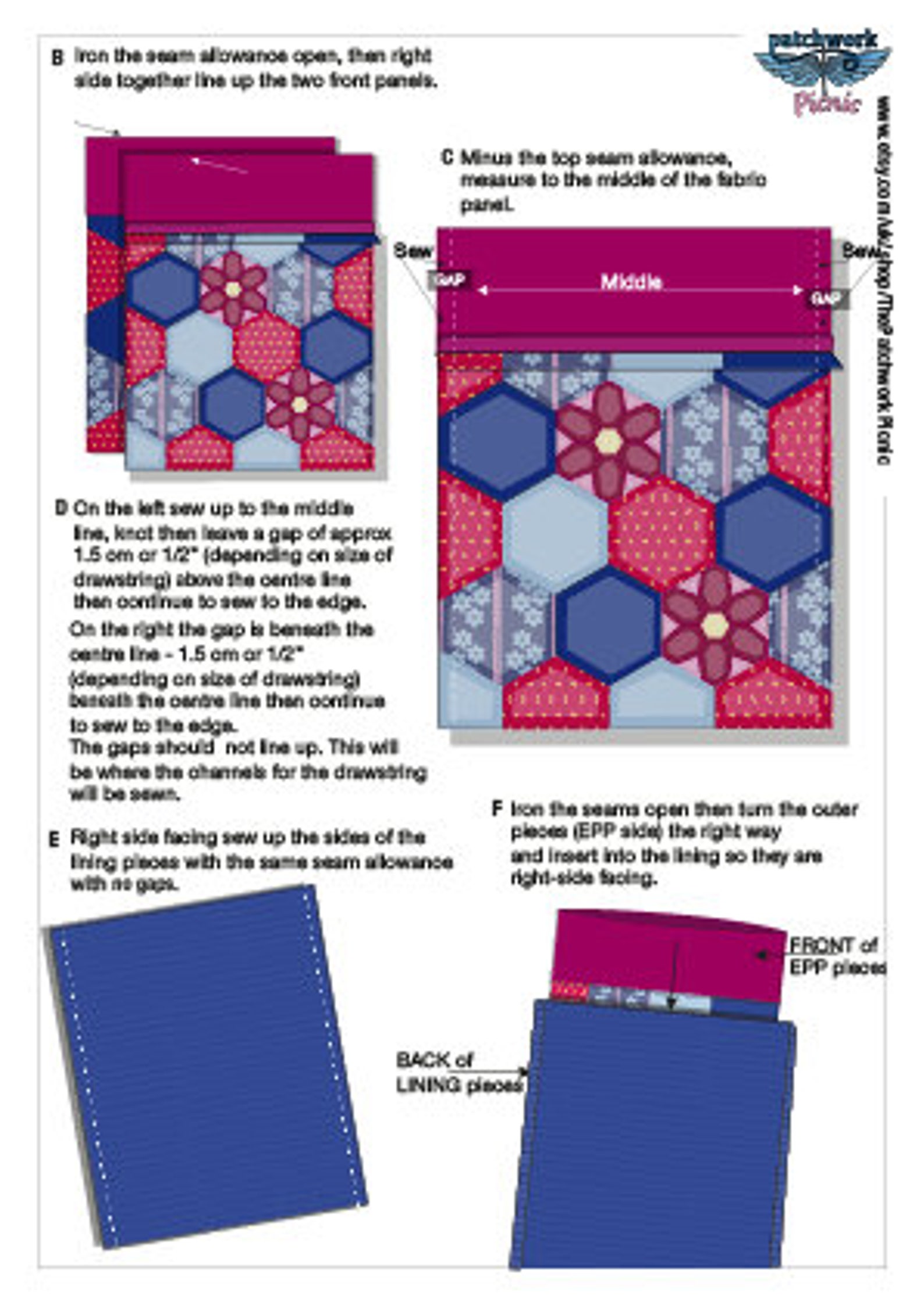 2 Beginner Drawstring EPP Gift Bag Patterns and Tag - PDF Download - Etsy