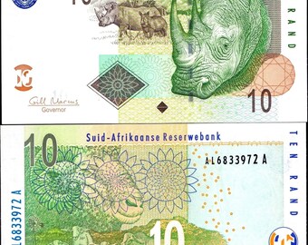 South Africa 2014 10 Rand /RHINO Banknote UNC | Etsy