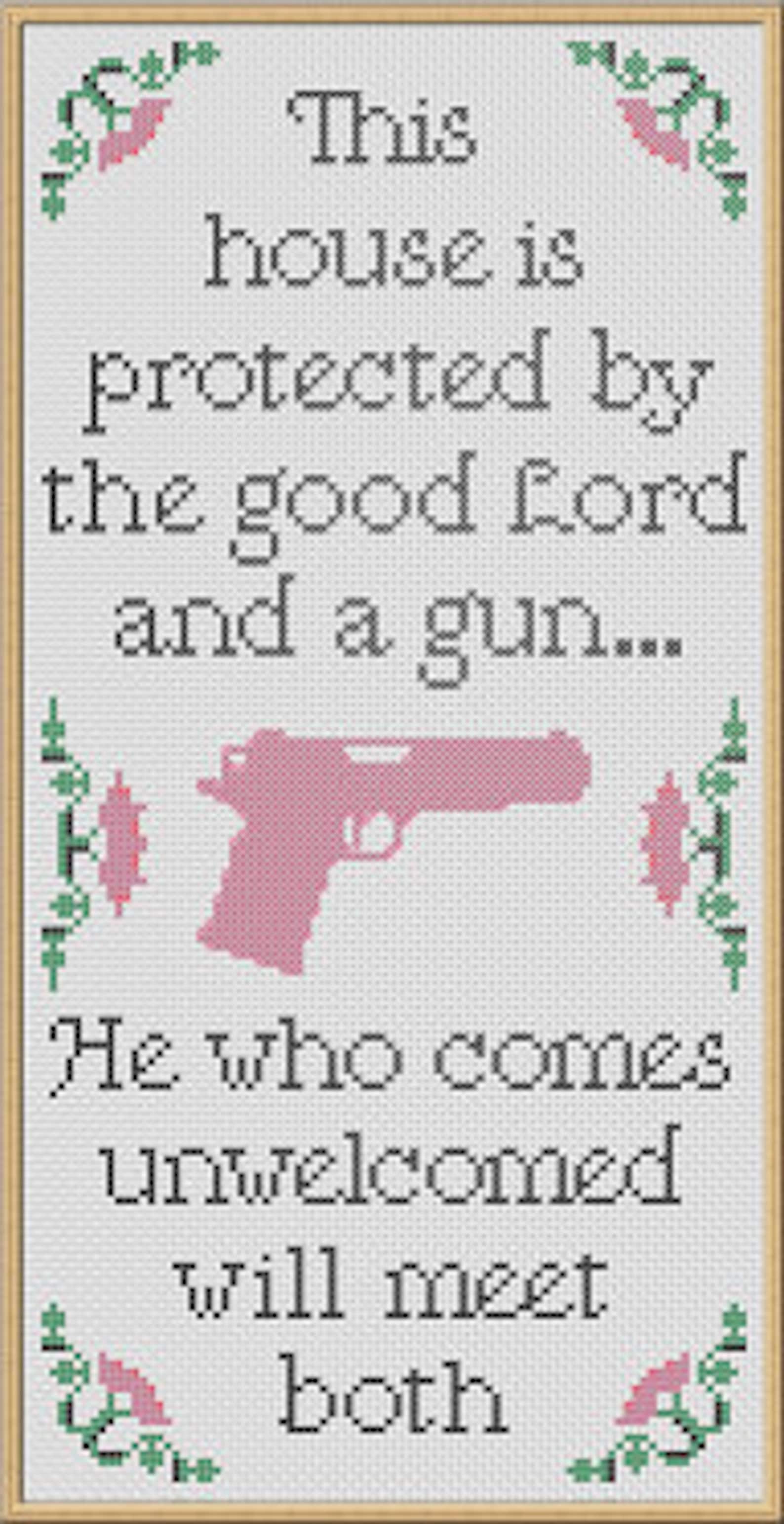Welcome Cross Stitch Pattern PDF - Welcome Gun Rifle Firearm Embroidery ...