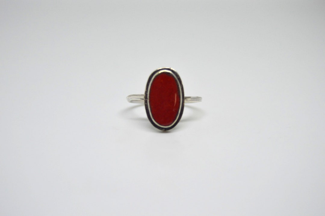 Minimalist Red Silver Ring, Handmade Ring With Fire Enamel, Custom ...