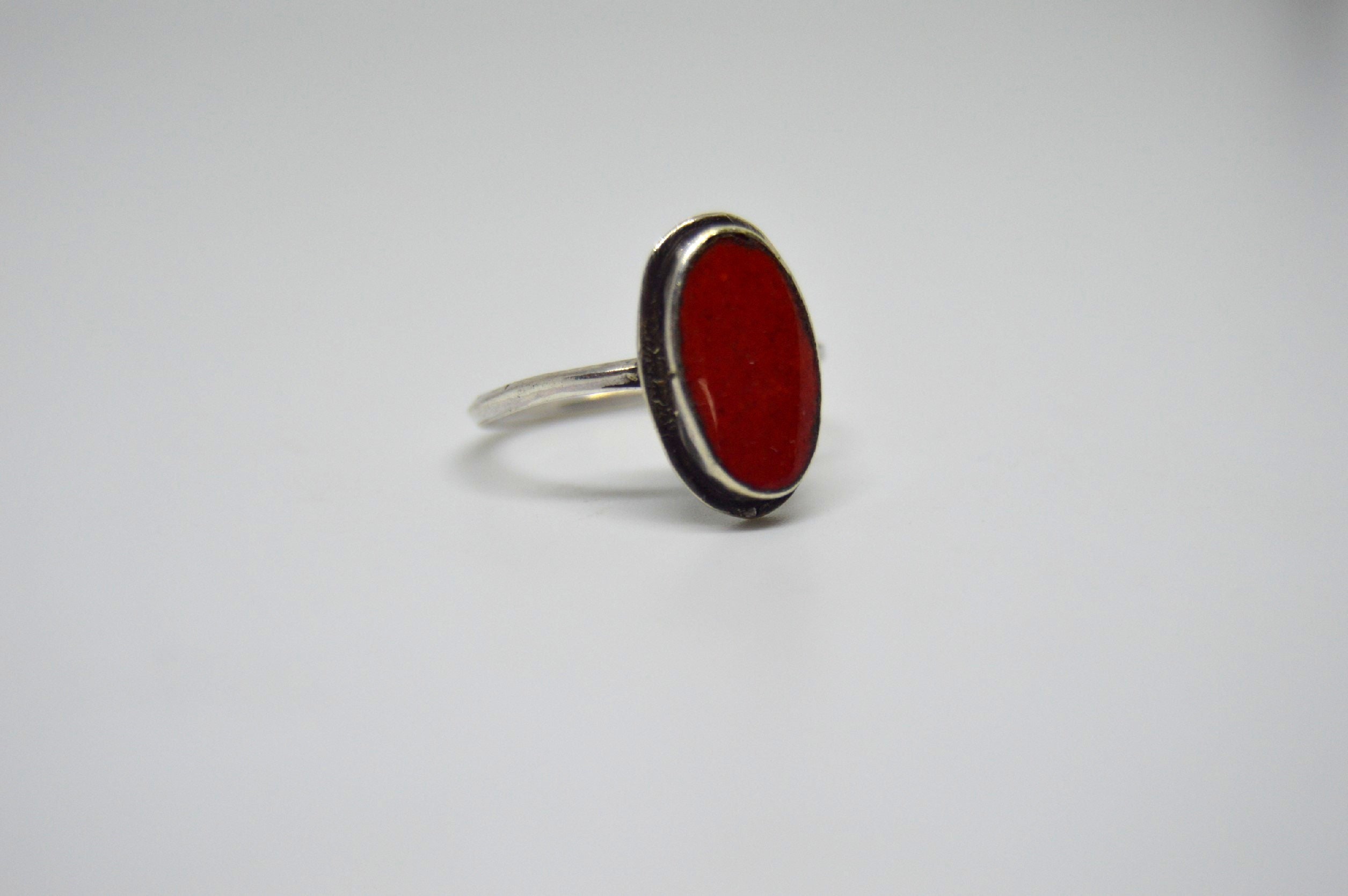 Minimalist Red Silver Ring Handmade Ring With Fire Enamel - Etsy UK