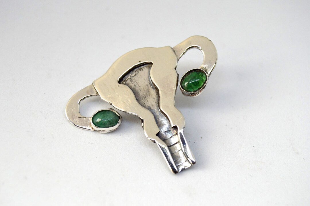 Uterus Pendant With Natural Emerald Stone, Handmade in Sterling Silver ...