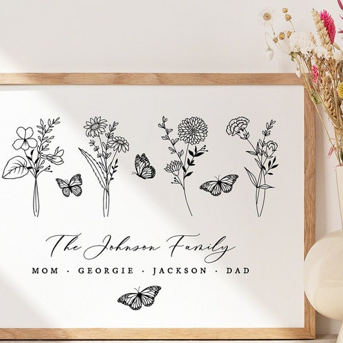Family Name Sign Birth Flowers Personalized Mothers Day Gift - Etsy