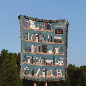 Personalized Bookshelf Woven Throw Blanket, Book Lover Gift, Gifts for ...