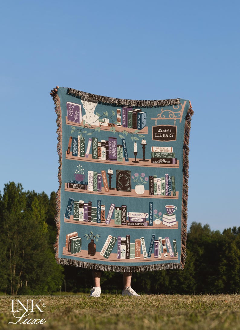 Personalized Bookshelf Woven Throw Blanket, Book Lover Gift, Gifts for ...