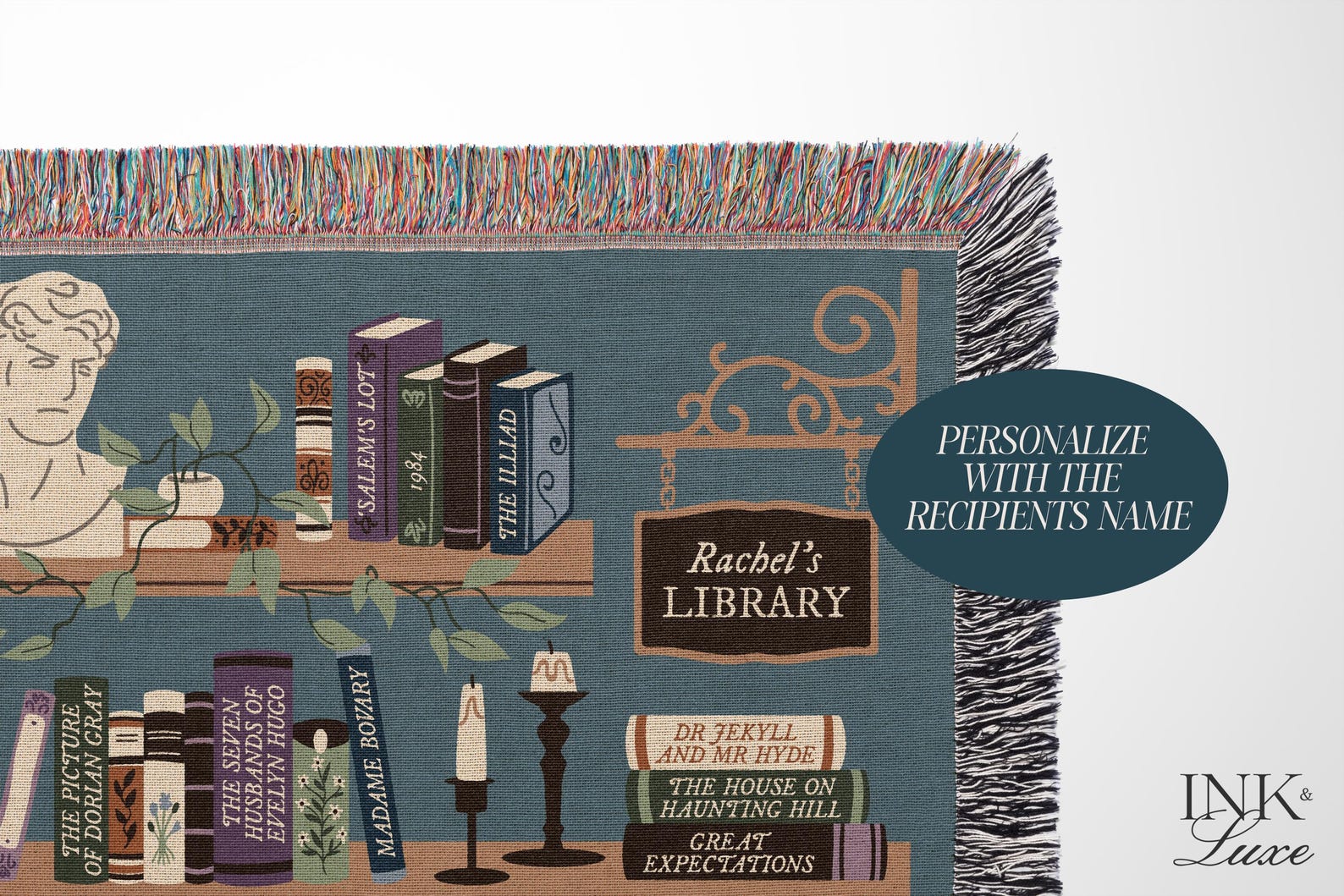 Personalized Bookshelf Woven Throw Blanket, Book Lover Gift, Gifts for ...