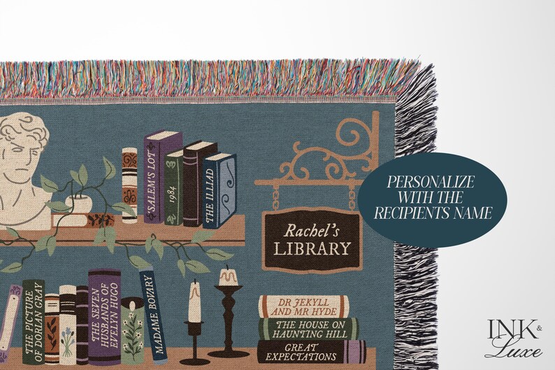 Personalized Bookshelf Woven Throw Blanket, Book Lover Gift, Gifts for ...
