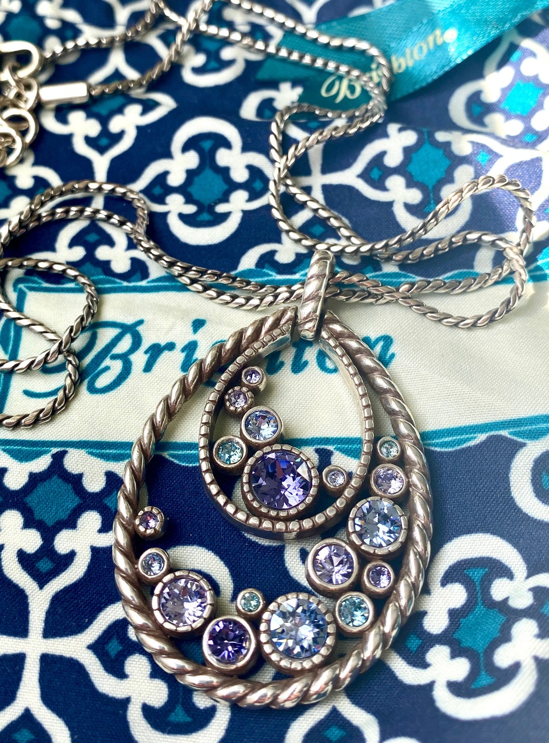 Brighton Tear Drop Pendant Necklace Blue Rhinestones on Silver Tone - Etsy