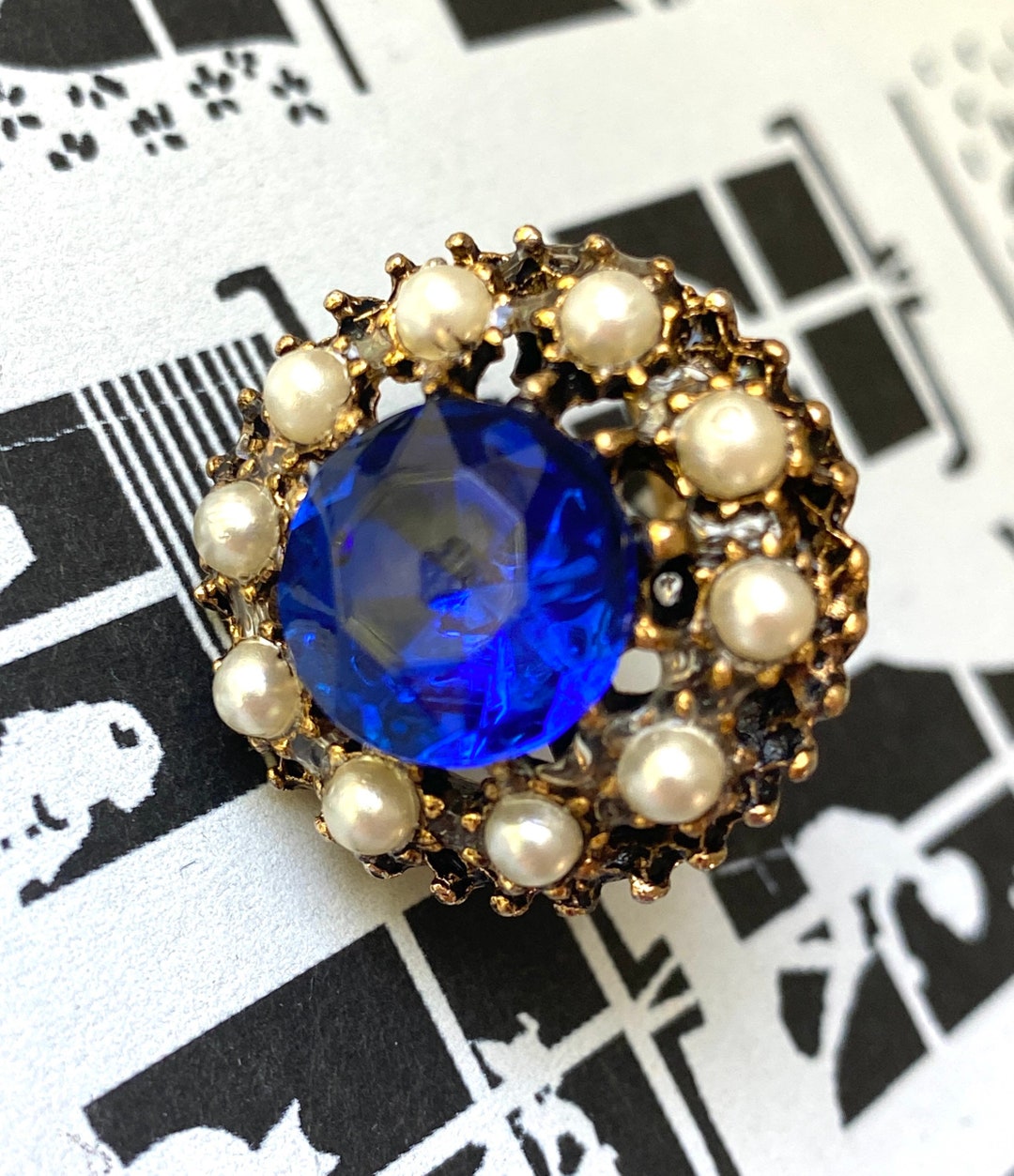 Vintage Blue Rhinestone Statement Ring Gold Tone Metal With - Etsy