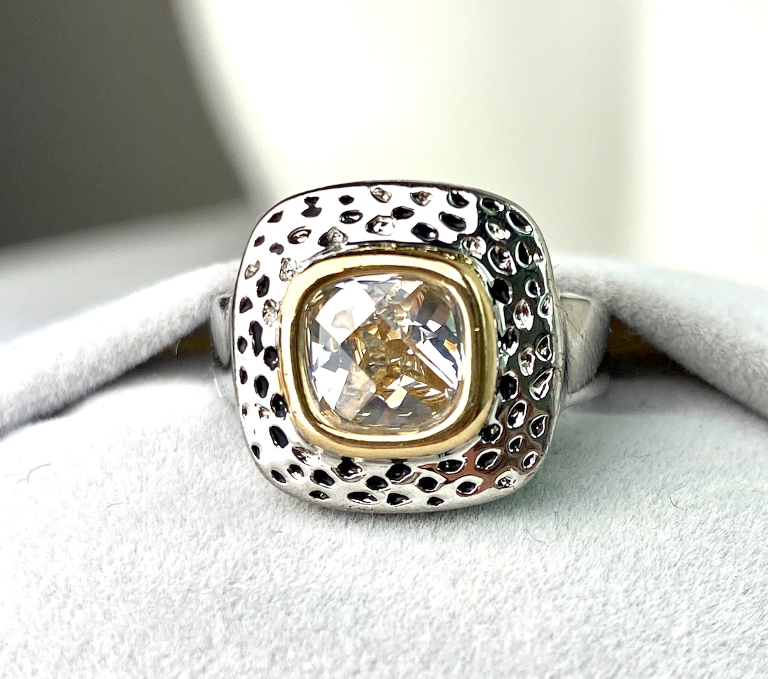 Modern Solitaire Ring 18K GE White Gold Large Square Zircon Ring Size 5 ...