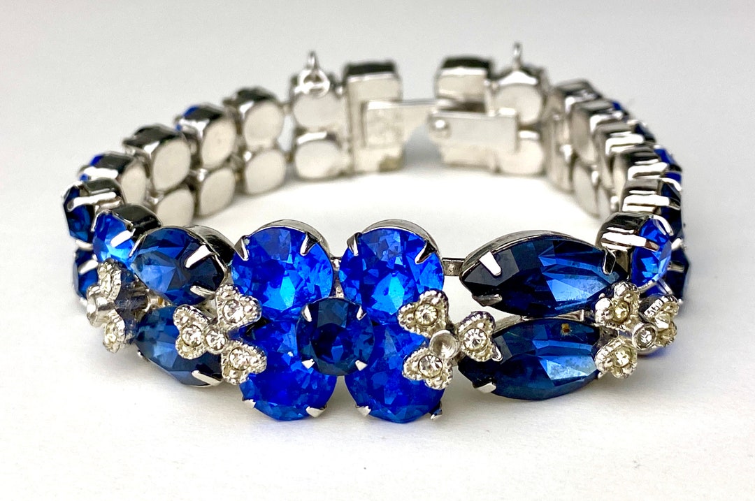 Vintage Eisenberg Ice Royal Blue Bracelet- Vintage Blue Rhinestones ...