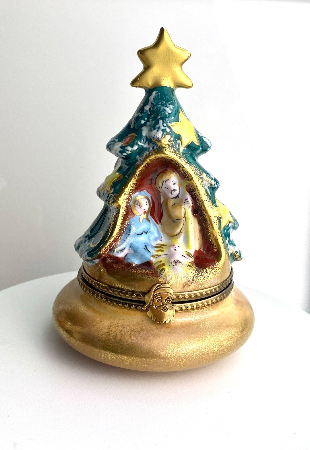 Limoges Trinket Box Chritmas Tree Nativity Scene Peint Main ac France ...
