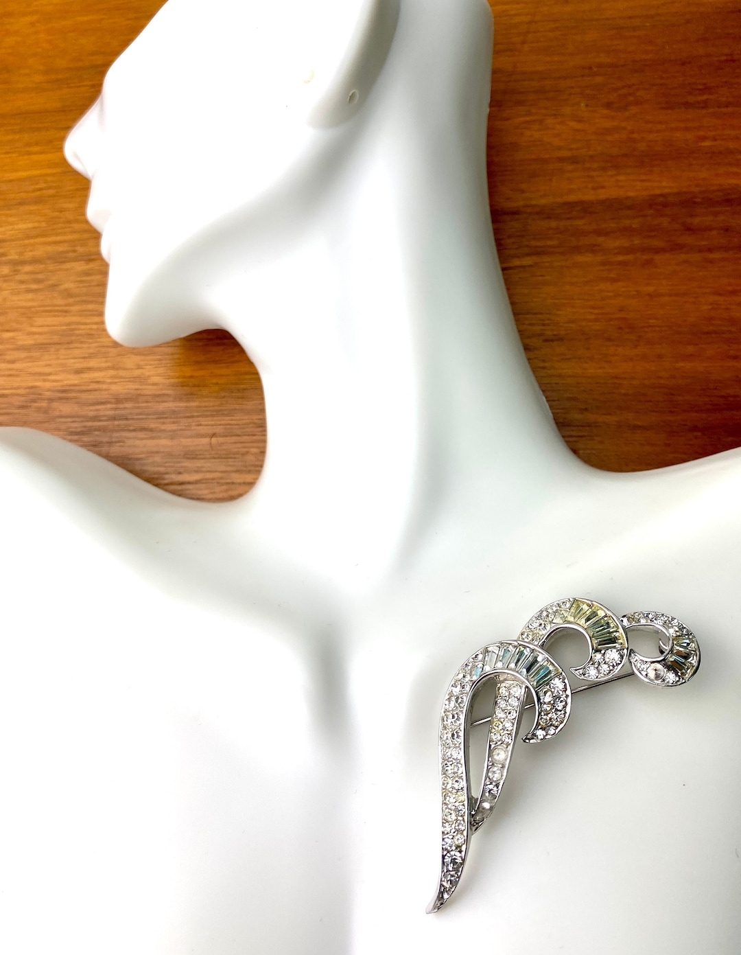 Vintage Marcel Boucher Swoopping Art Deco Rhinestone Clear Crystal ...