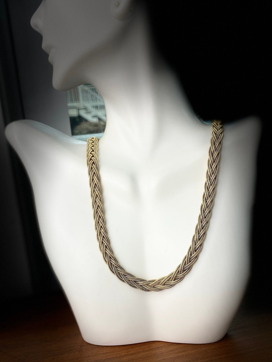 Retro Gold Plated Braided Necklace 80's Statement 17 Chain Vintage ...