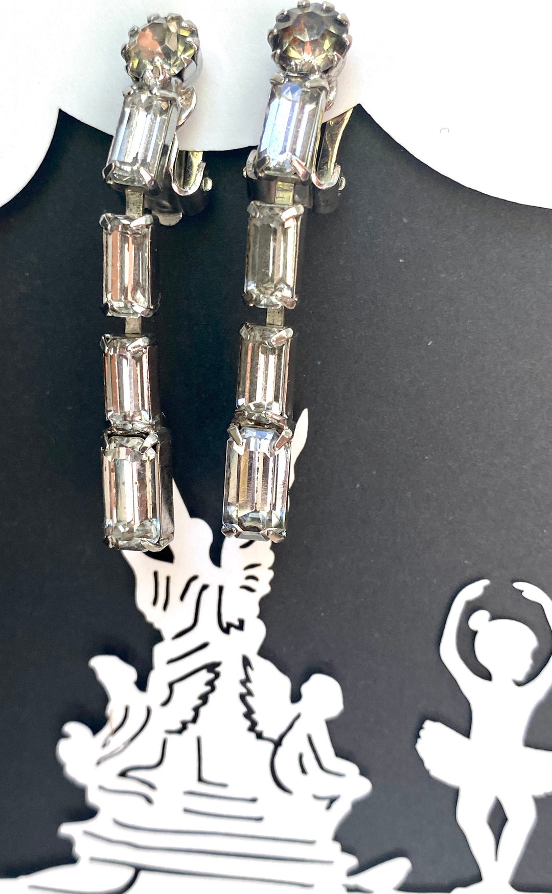 Vintage Rhinestones Large Clip on Earrings Evening Jewelry - Etsy
