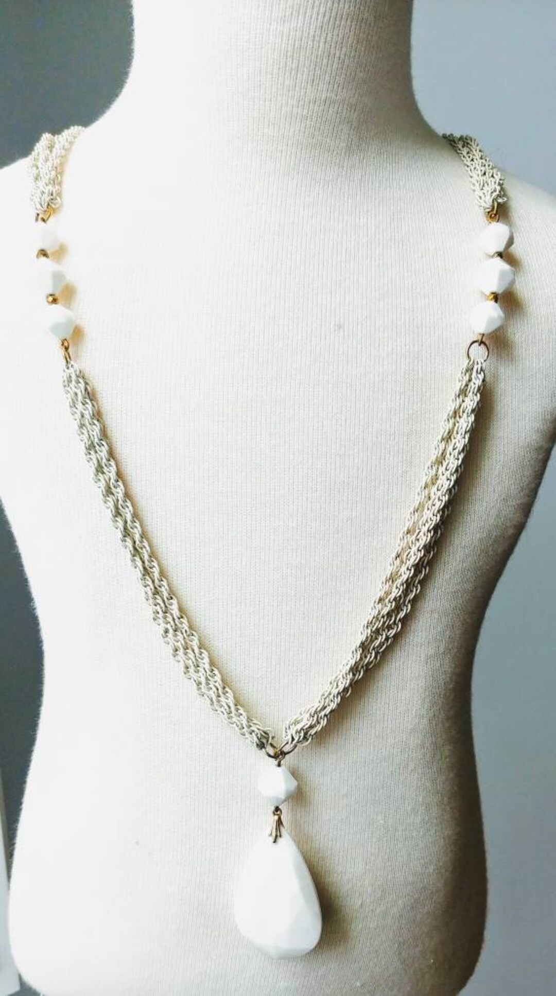 Vintage Trifari Crown White Tear Drop Stone Pendant Necklace- Multi ...