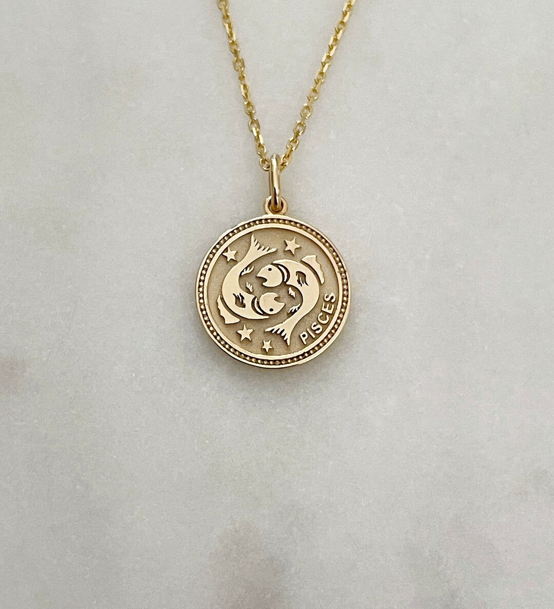 14K Yellow Gold Pisces Zodiac Sign - Etsy