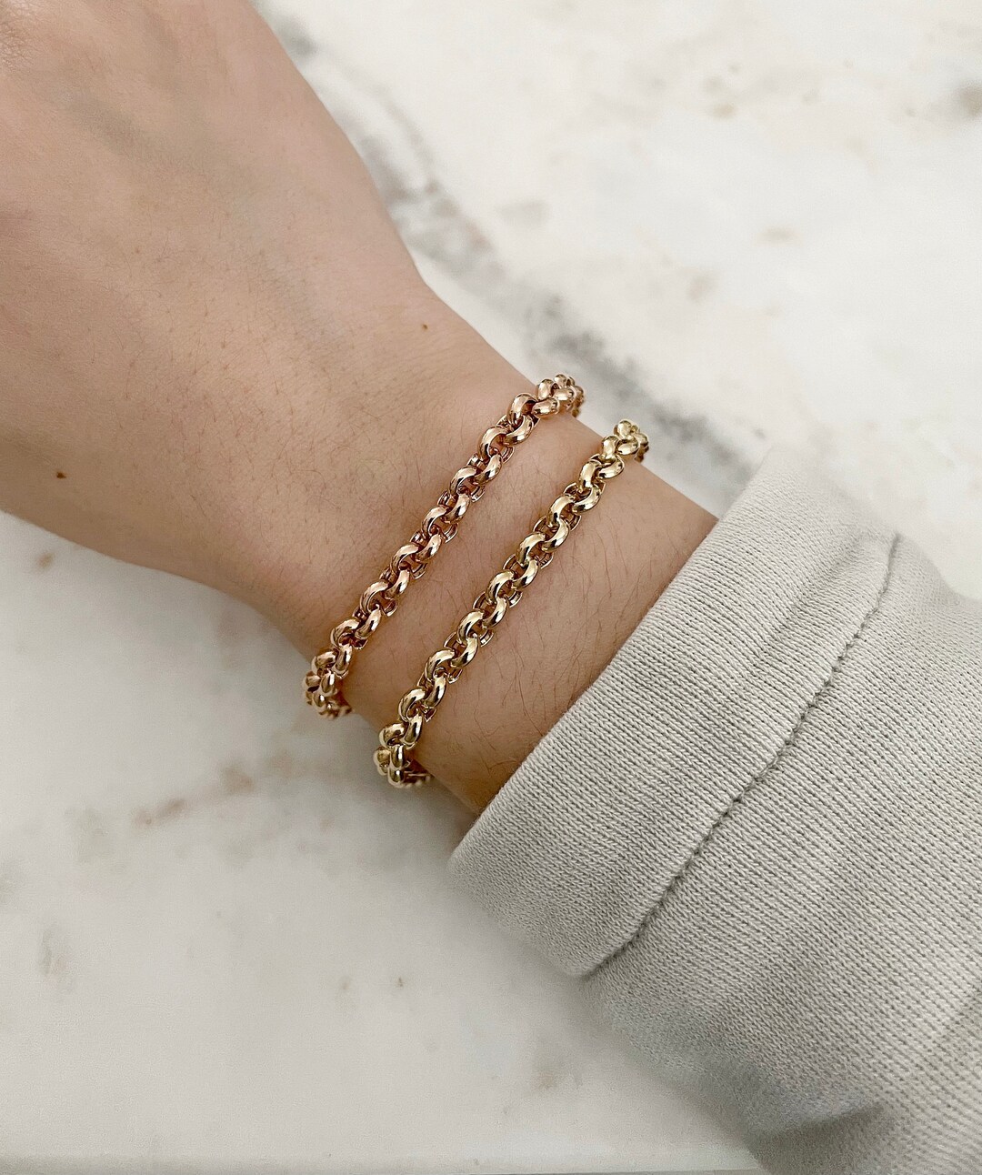 14K 5MM Rolo Chain Bracelet - Etsy