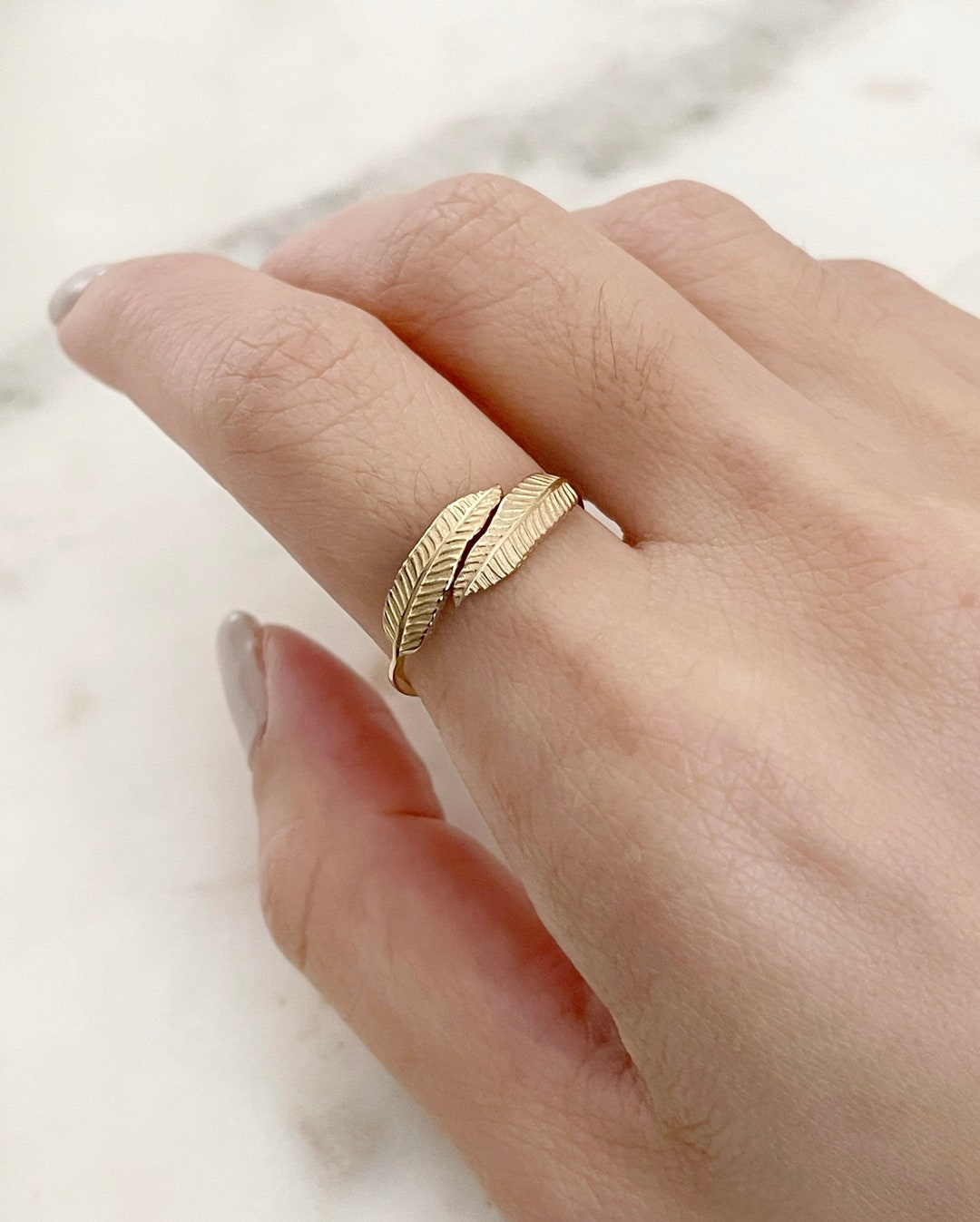 14K Double Leaf Wrap Ring - Etsy