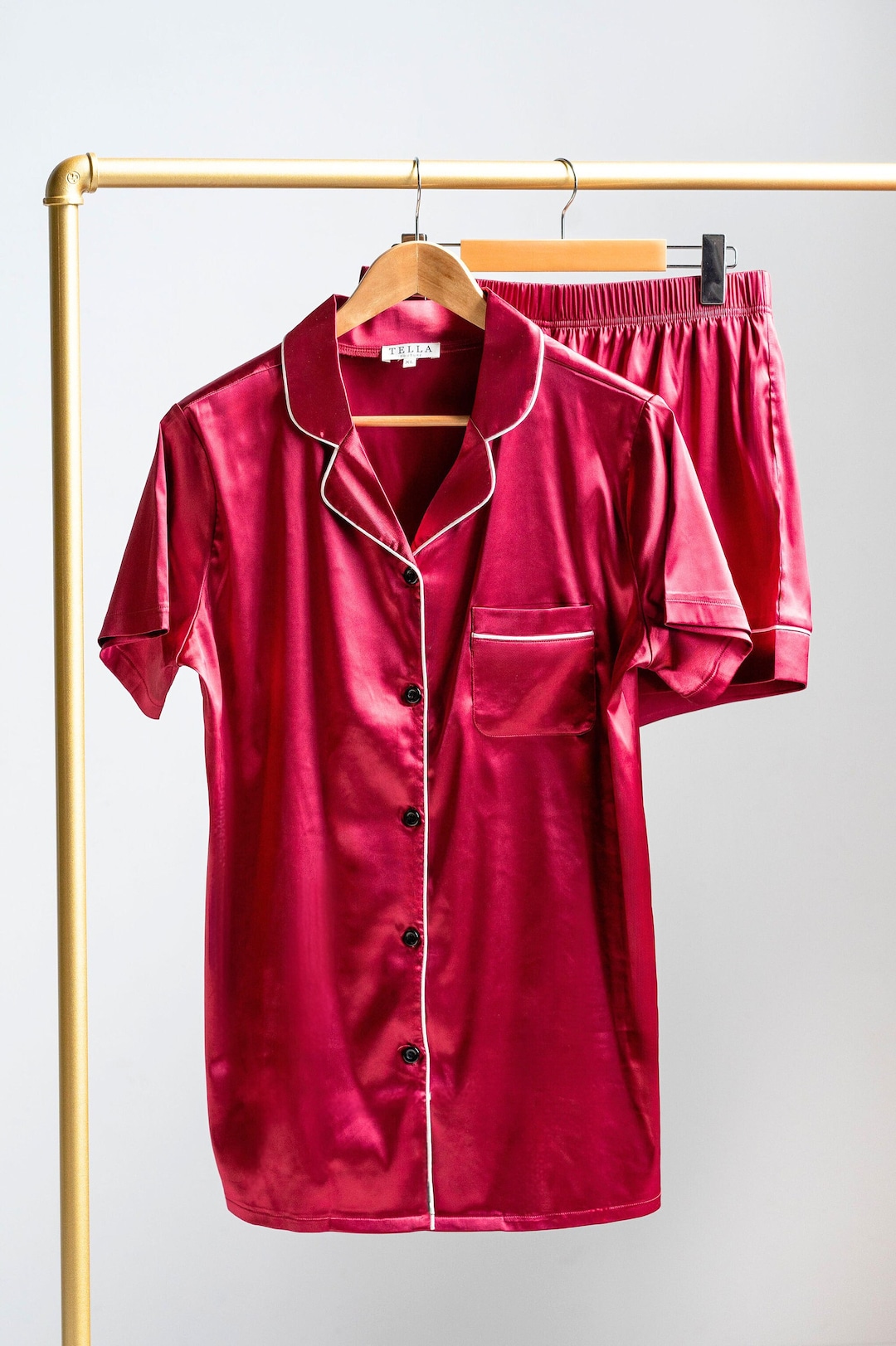 Pajamas Loungewear Set in Ruby Red Satin - Etsy