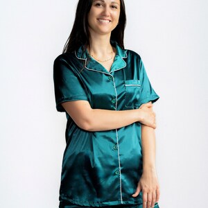 Emerald Satin Adult Pajamas | Cozy 2 Piece PJ Set | Deep Green Emerald ...