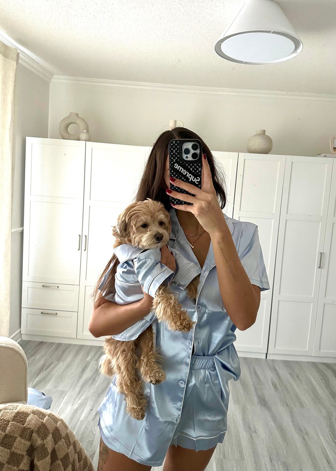 Light Blue Matching Pet and Owner Satin Pajama Set (dogs, Cats & People ...