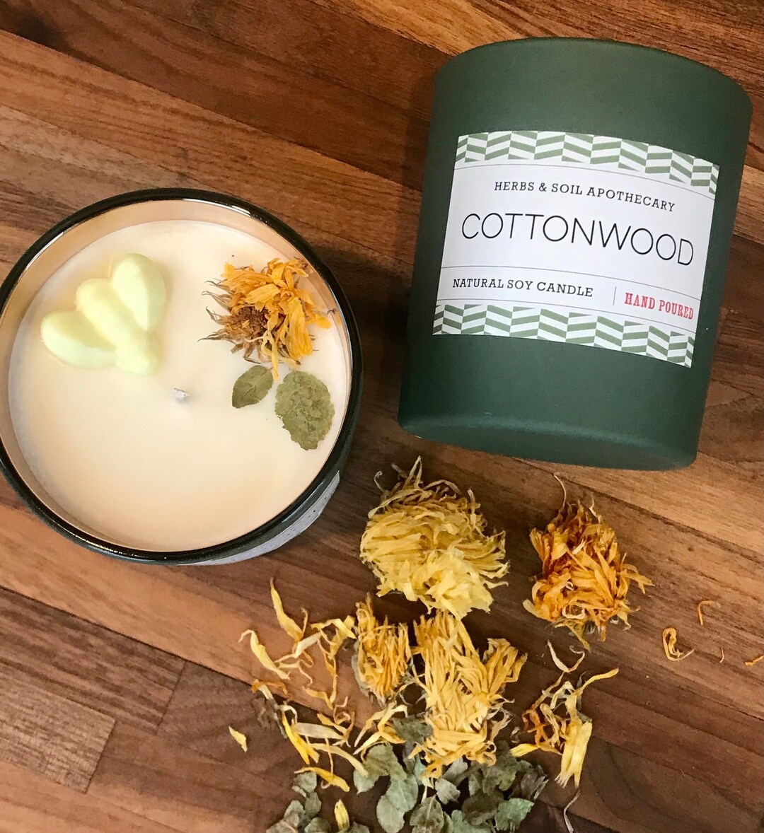 Cottonwood Hand Poured Natural Soy Candle, Aromatherapy Candle, All Natural Soy Wax, Matte Green ...