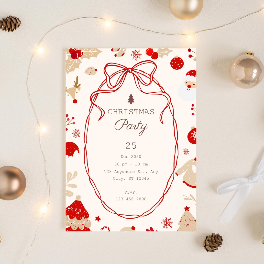 Editable Christmas Party Invitation Template • Canva Holiday Invite ...