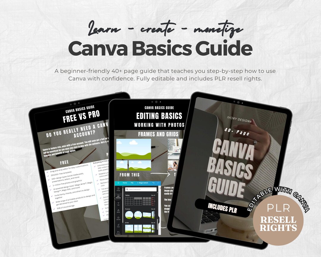 Canva Basics Guide PLR Template | 40+ Page Editable Ebook - Etsy