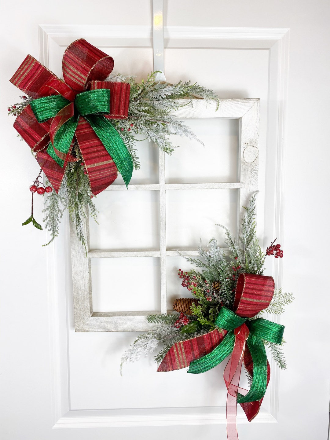 Farmhouse Christmas Window Pane, Christmas Door Hanger, Rustic ...