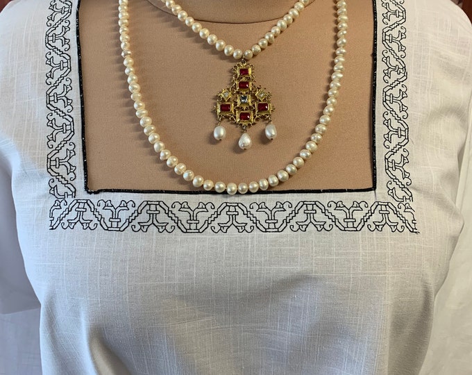 Square Neck Tudor Linen Cotton Chemise/shift With Embroidered Neckline ...