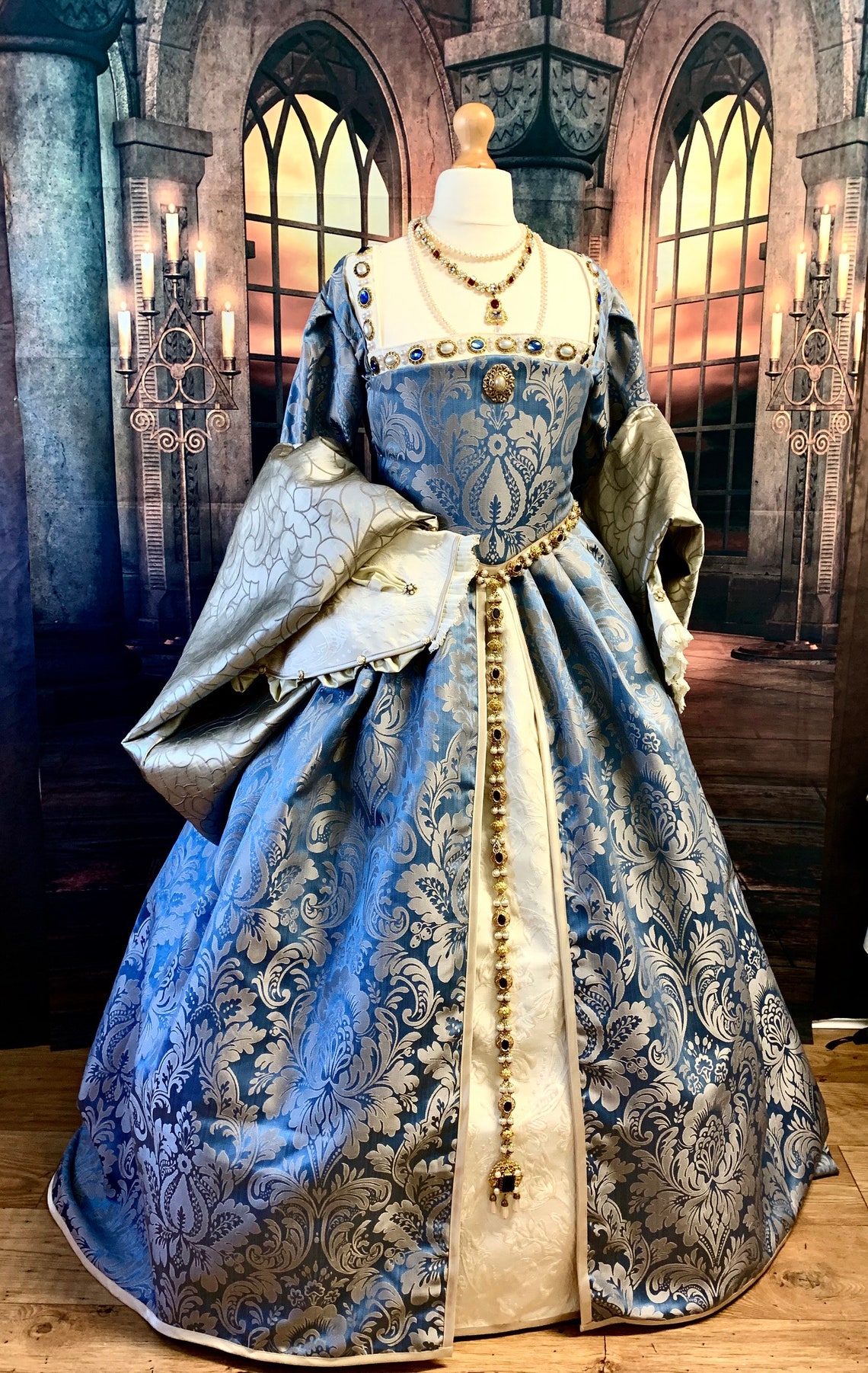 Blue Damask Tudor Gown Made to Order - Etsy